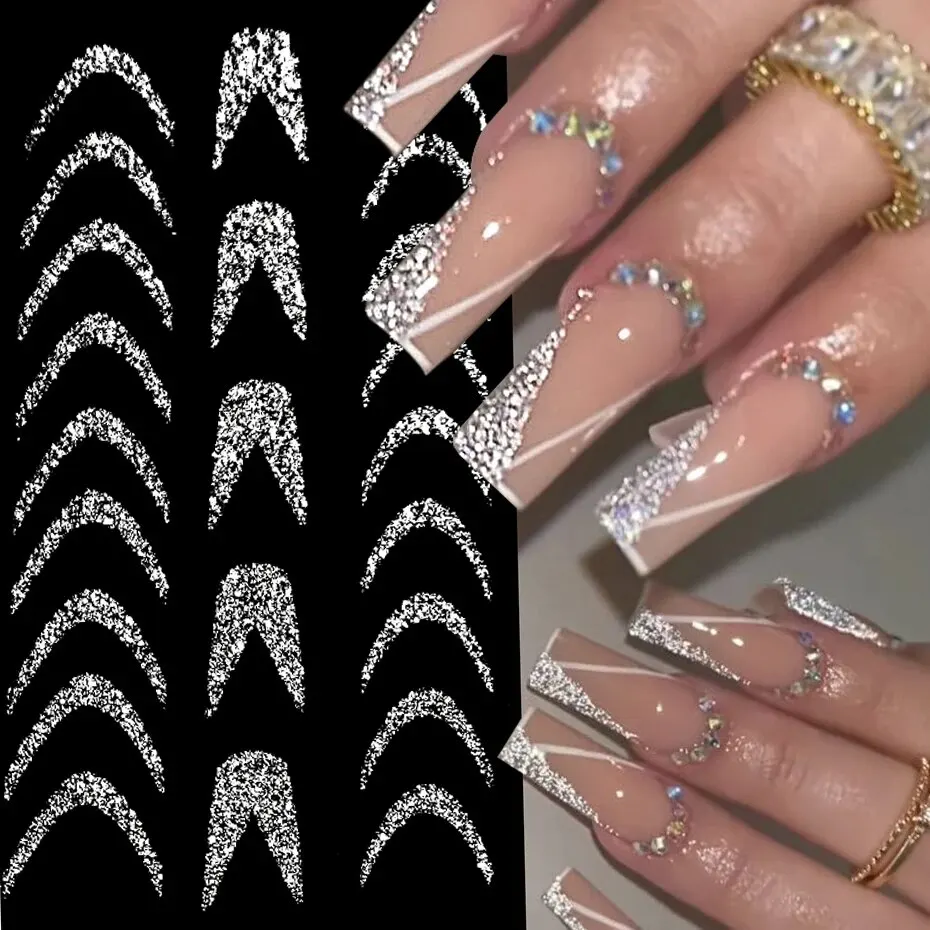French 3D Nail Decals Stickers Stripe Line French Tips Transfer Nail ...