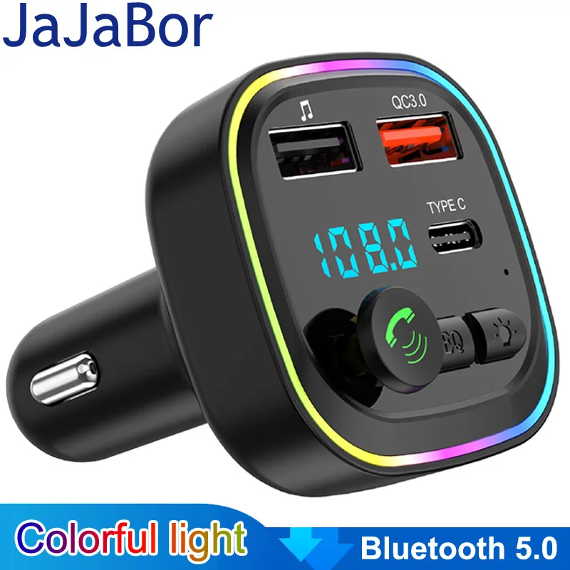 Jajabor Fm Transmitter Car Bluetooth 5.0 Handsfree Car Kit Qc3.0 Type C ...