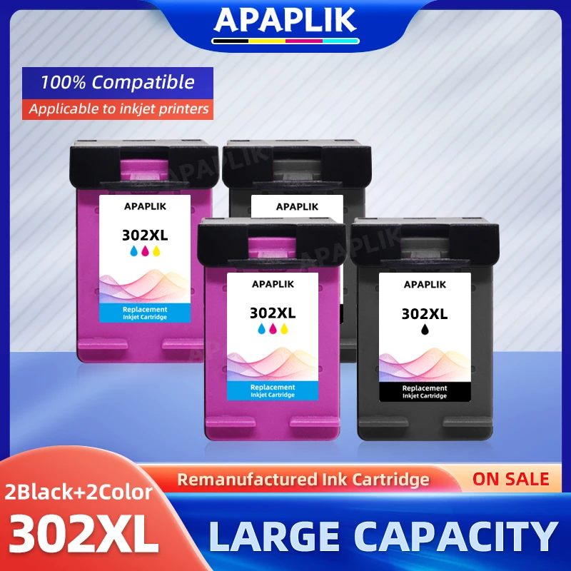 APAPLIK 302 Ink Cartridge Replacement For HP 302 302XL DeskJet 1110 ...