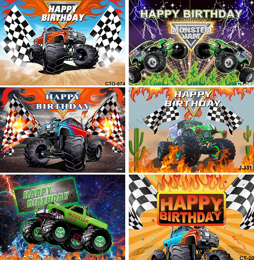 Monster-Truck-Background-Birthday-Party-Backdrops-Racing-Cars-Grave ...
