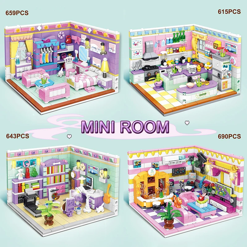 Mini Living Room Bedroom Building Blocks City Friends Play House Set ...