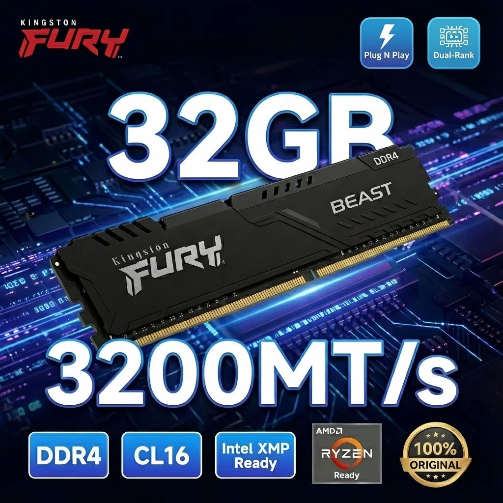 Original Kingston FURY Beast DDR4 32GB 3600MHz RAM CL18 Desktop Memory ...