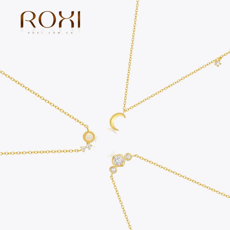 ROXI 925 Sterling Silver Luxury Round zircon/Star/Moon Pendant Necklace ...