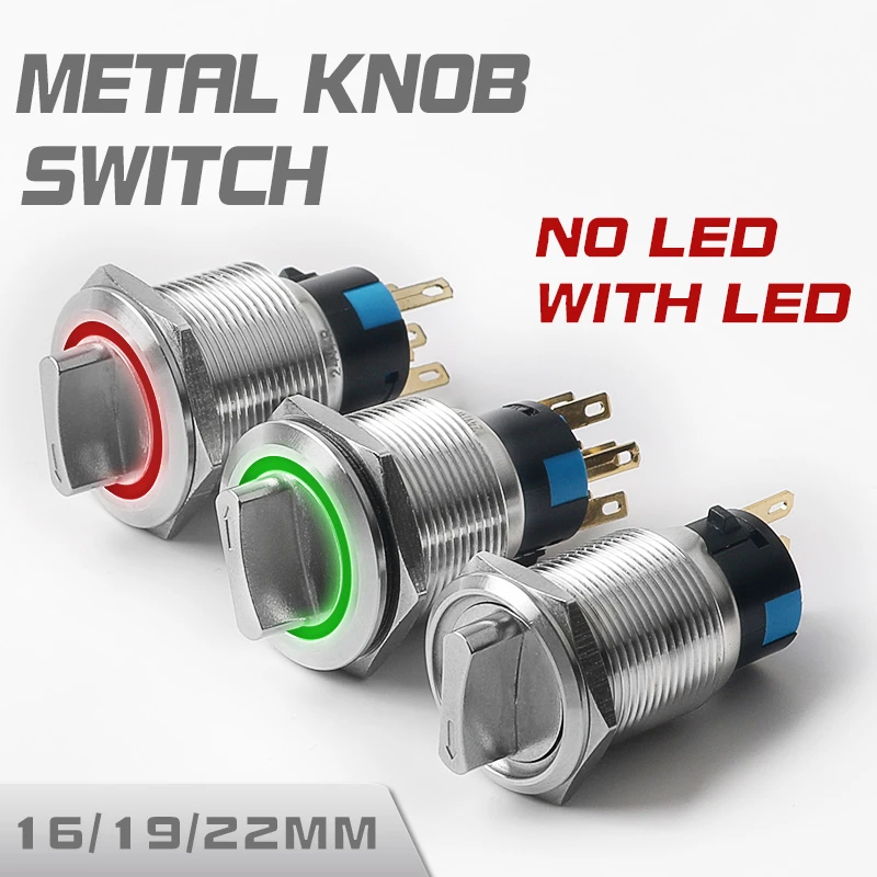 16mm/19mm/22mm Stainless Steel Metal Knob Switch With LED 2/3 Position ...