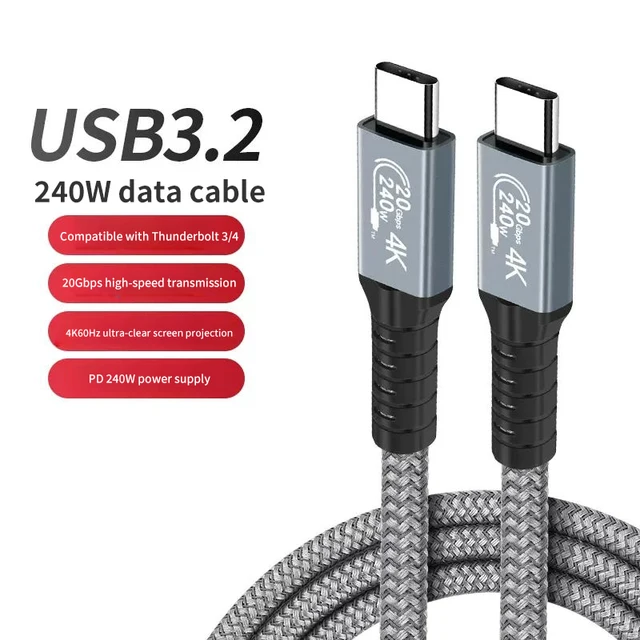PD 240W 40Gbps USB 4 Cable 8K 60Hz USB Type C Super Speed Data Transfer Cable Compatible with ...