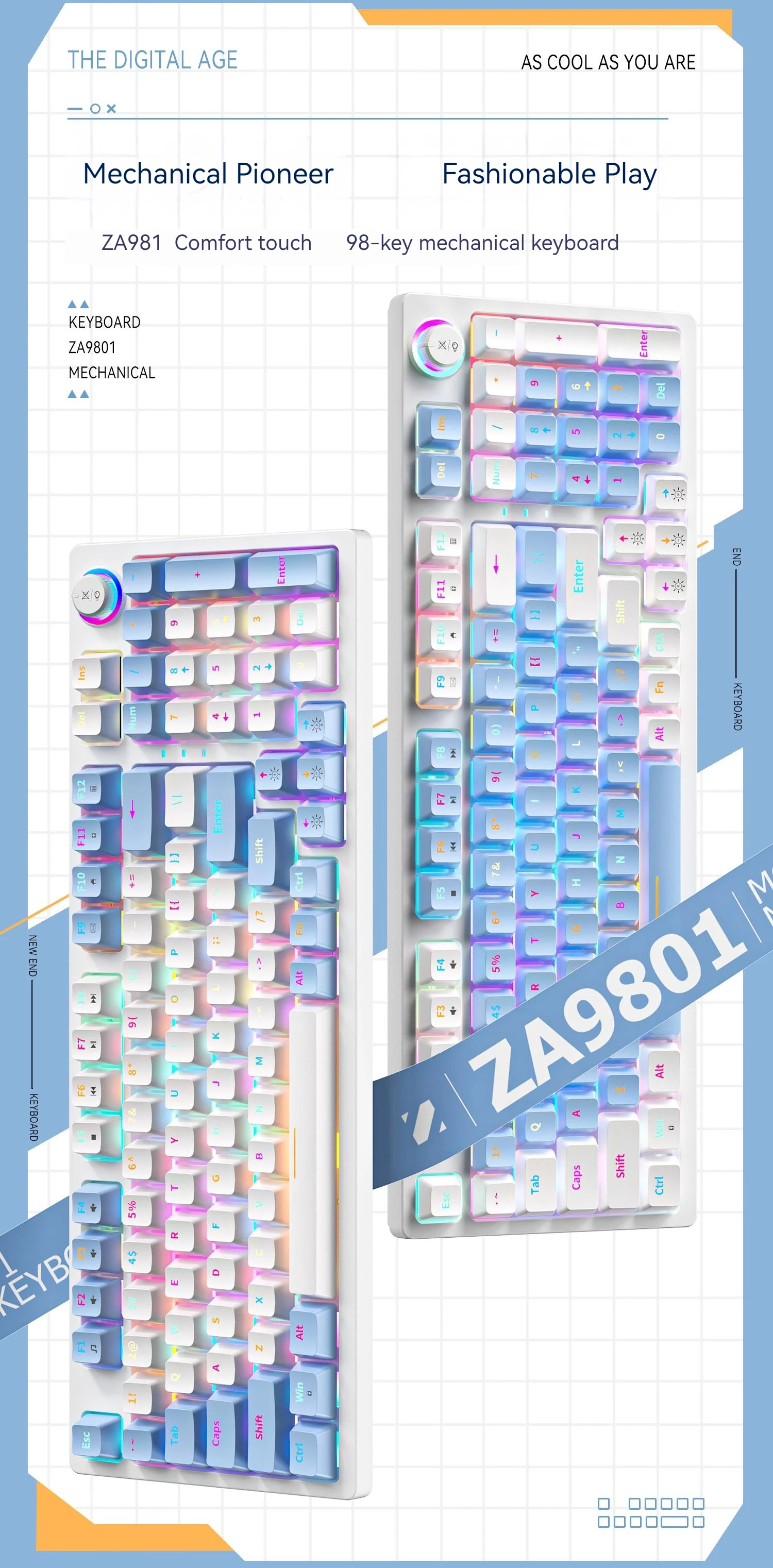 ZIFRIEND ZA981 98-Key RGB Hot-Swap Wired Mechanical Keyboard