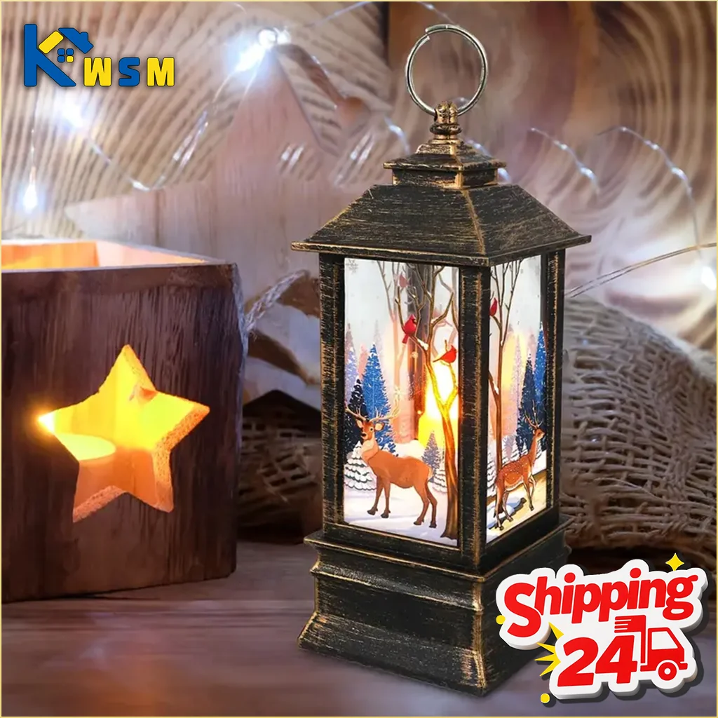 Christmas Santa Lantern Snowman Elk Night Light Holiday Party Wind Lamp ...