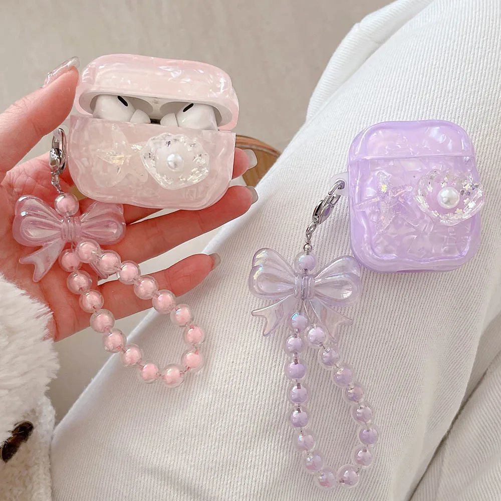 3D Pearl Sea Shell Texture Case For Airpods Pro 2 1 With Bowknot ...