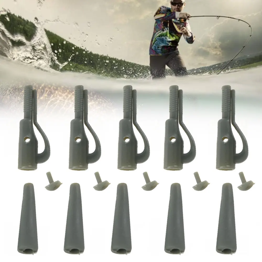 50Pcs/Sets Fishing Terminal Tackle Safety Lead Clips Tail Rubber Tubes ...