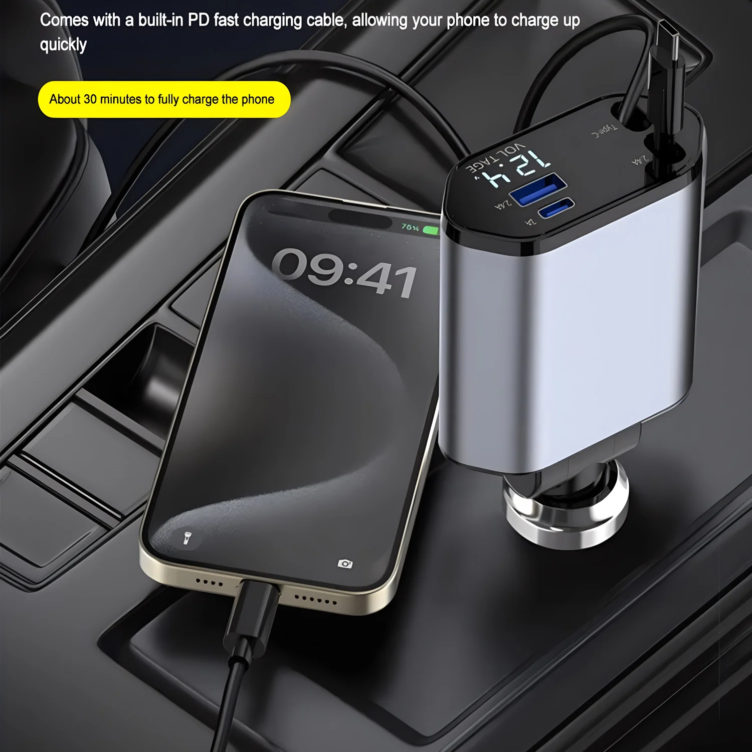 4 in 1 Retractable Car Charger Fast Charging Car Charger with Type-C ...