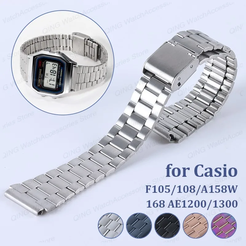 18mm Stainless Steel Watchband for Casio A159/A158/A105/A168/A169 ...