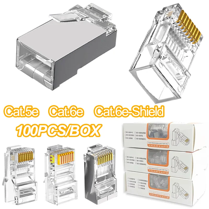 Cat6e Shield Cat5e Gold Plated RJ45 Plug Crystal Head Connector RJ45 ...