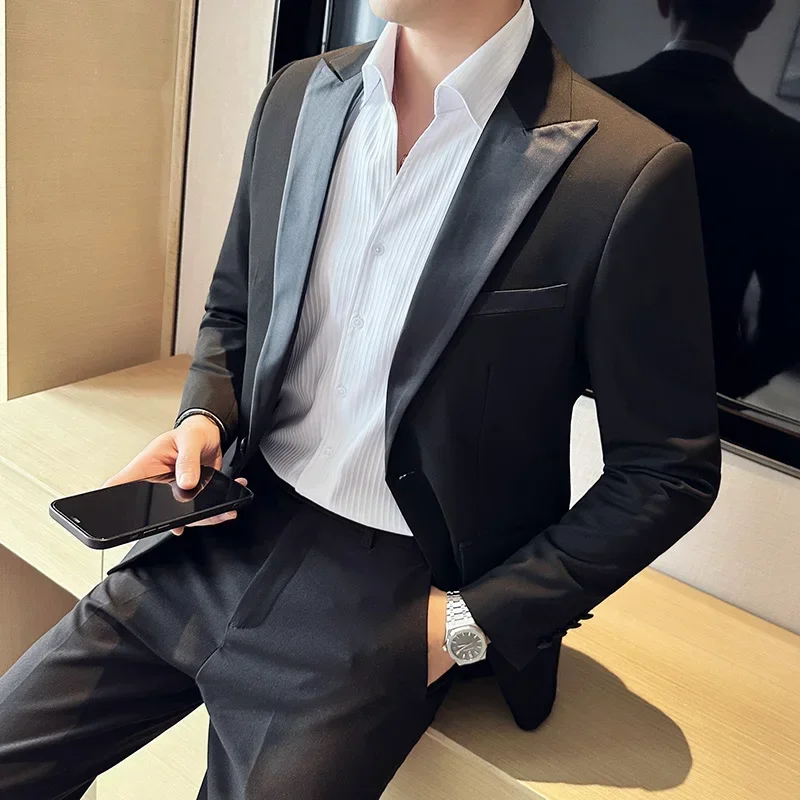 Men-s-Business-Casual-Suit-Stitching-Collar-Coat-Formal-Office-Jacket ...