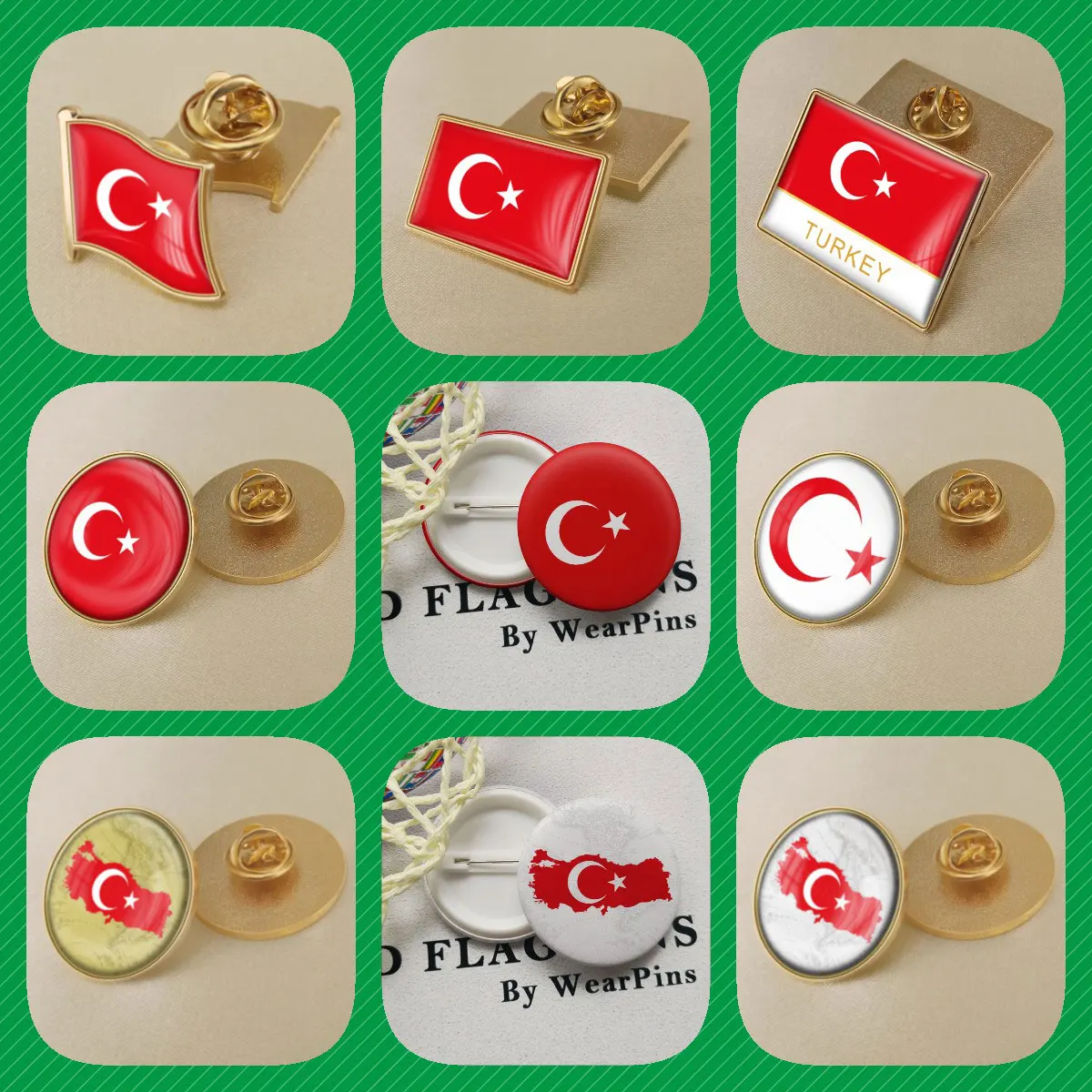 Turkey-Turkish-Map-Flag-National-Emblem-National-Flower-Brooches-Badges ...