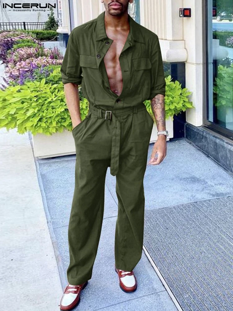 INCERUN – combinaison unie à revers pour hommes, manches longues ...