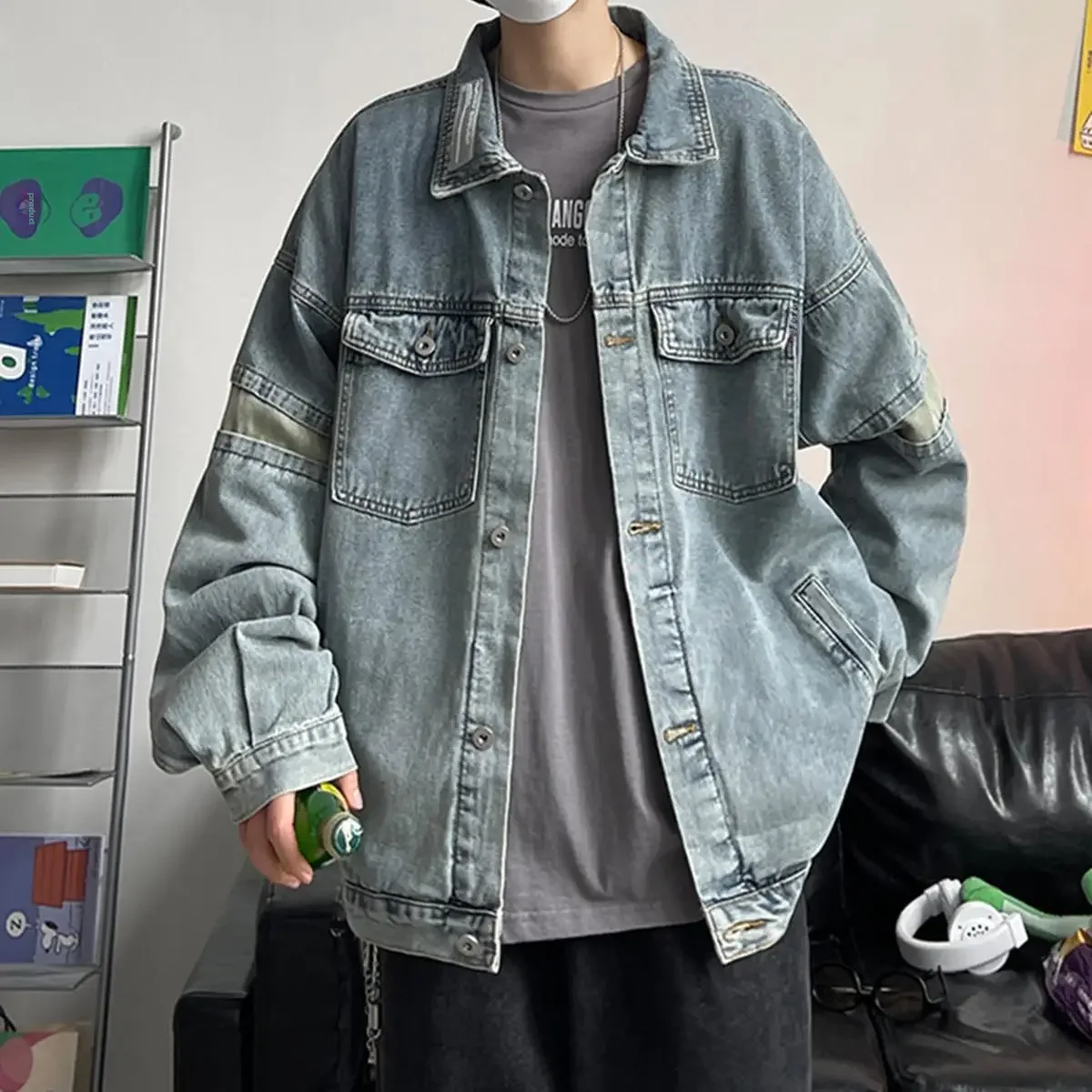 Denim-Jacket-For-Men-Loose-Fit-Hong-Kong-Style-Streetwear-Spring-Autumn ...