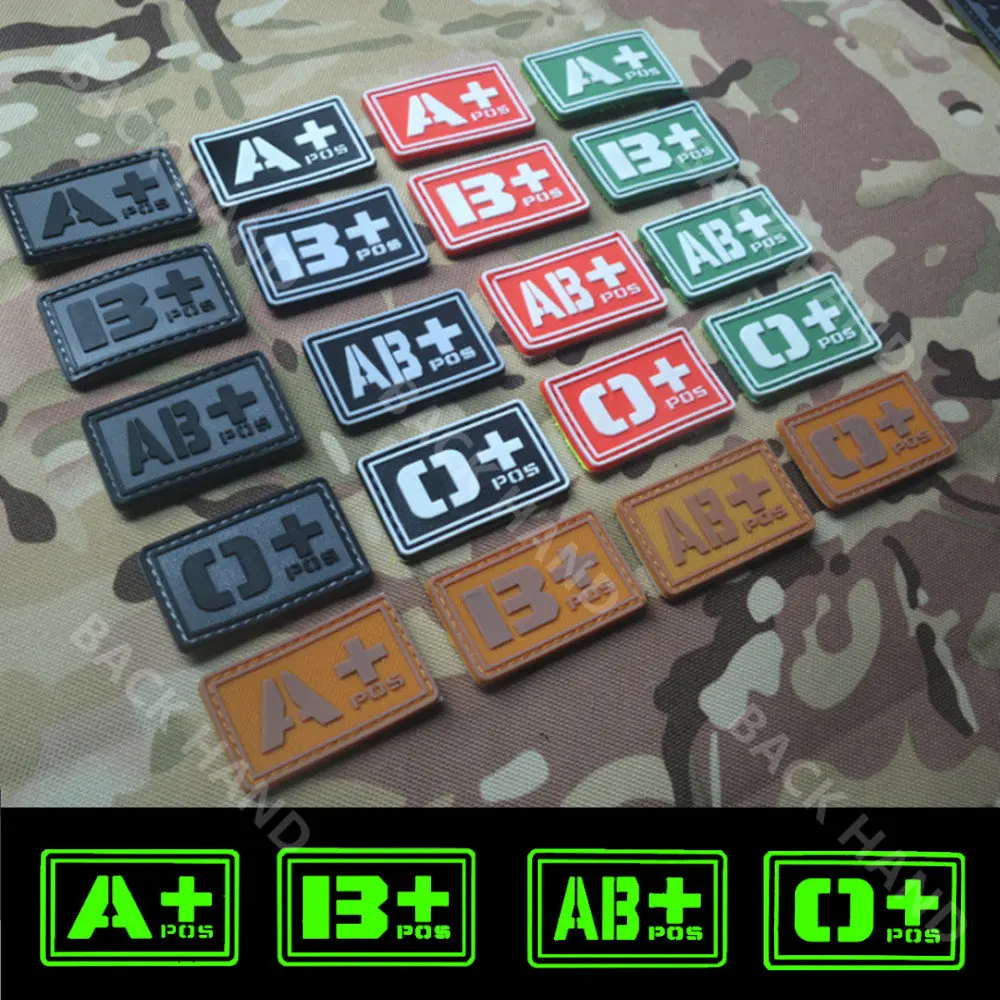 A-B-AB-O-Positive-Blood-Type-Patch-PVC-Luminous-Military-Tactical-Hook ...