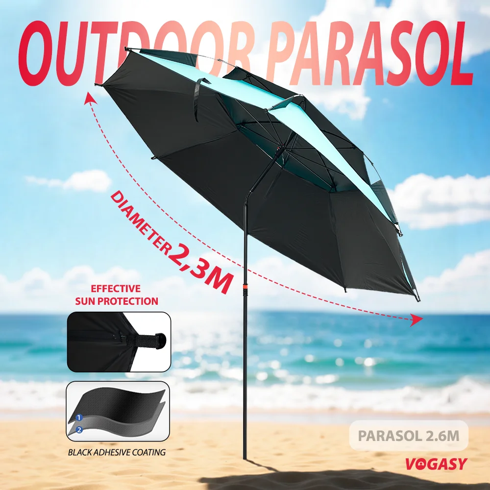 VOGASY Sombrilla de playa al aire libre azul cielo con protección UV ...