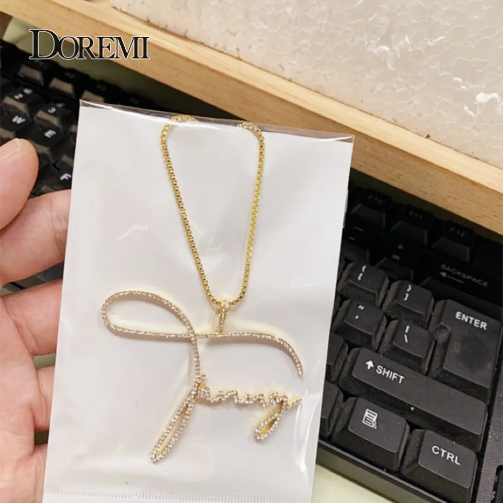Doremi Script Tont Crystal Name Necklaces Boxchain Letters Pendant For ...