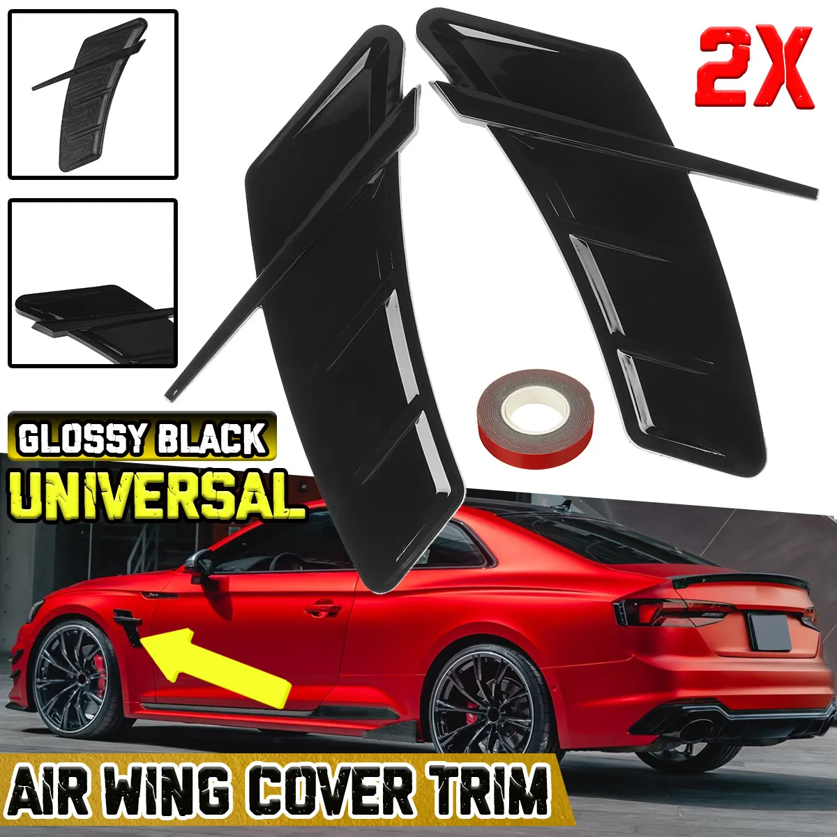 Glossy Black/carbon Look Universal Motors Side Wing Fender Air Outlet ...