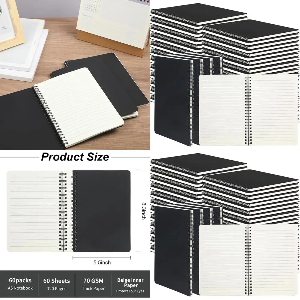 Bulk A5 Black Ruled Spiral Notebooks, 60 Pack, 8.3x5.5, 120 Pages ...