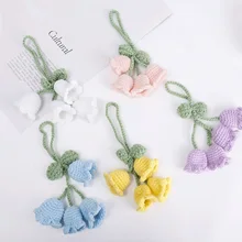 Handmade Flower Knitted Keychain Keyring Women Crocheted Wool Flower ...