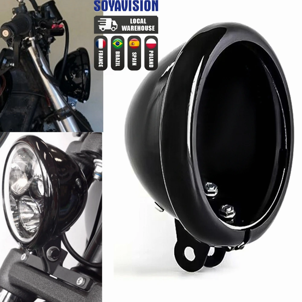5-3-4-black-round-motorcycle-5-75-inch-LED-headlight-housing-Bucket-for ...