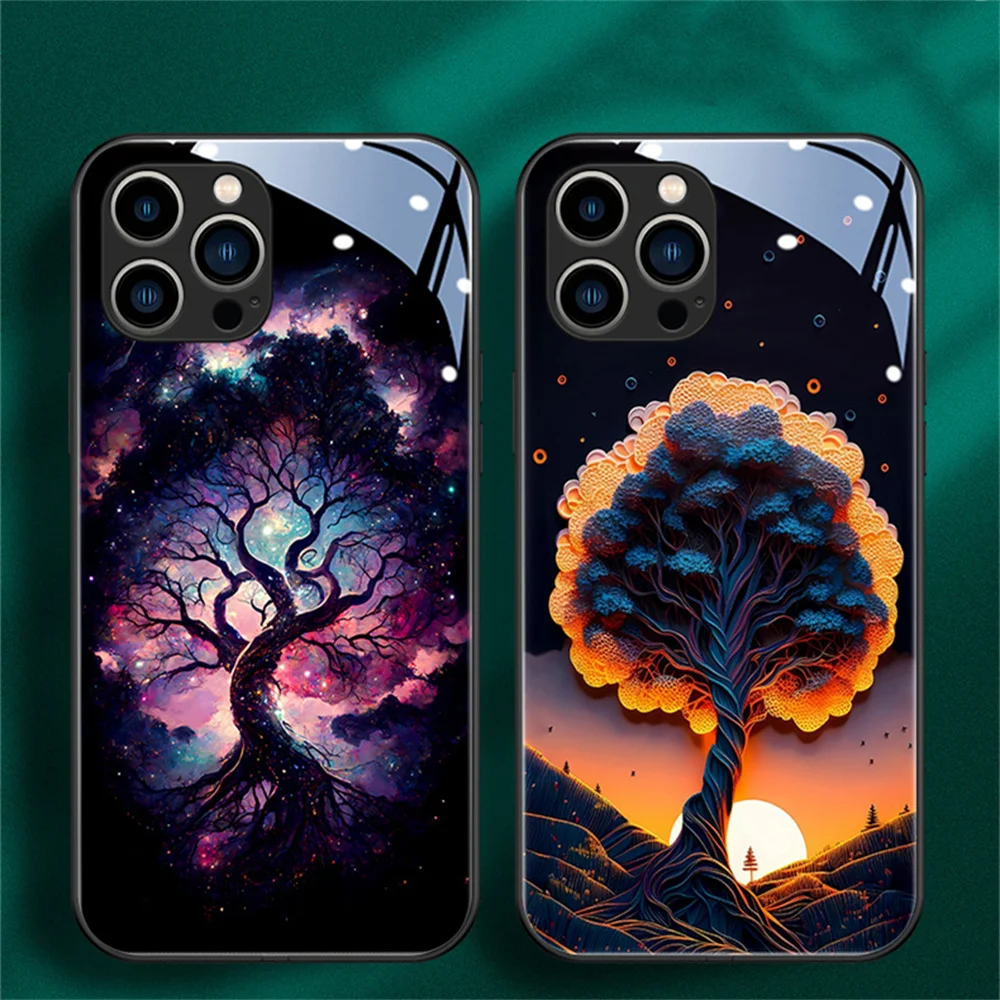 2025 Lucky Tree Sound Control LED Flash Cases Luminous Glass Cover For ...