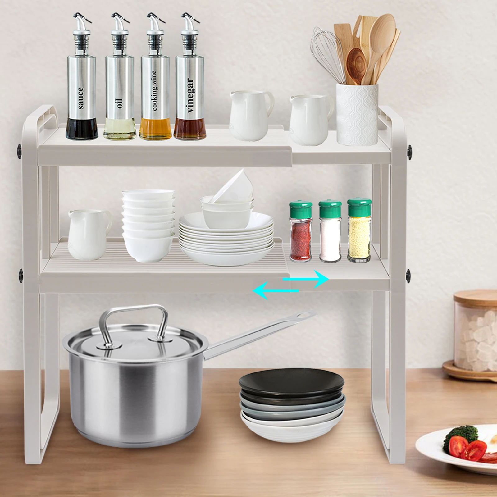 White-Expandable-Cabinet-Shelf-Kitchen-Cabinet-Pantry-And-Counter-Shelf ...