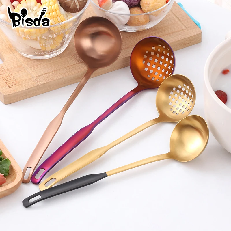 1 Piece Long Handle Soup Colander Stainless Steel Cooking Tools Gold ...