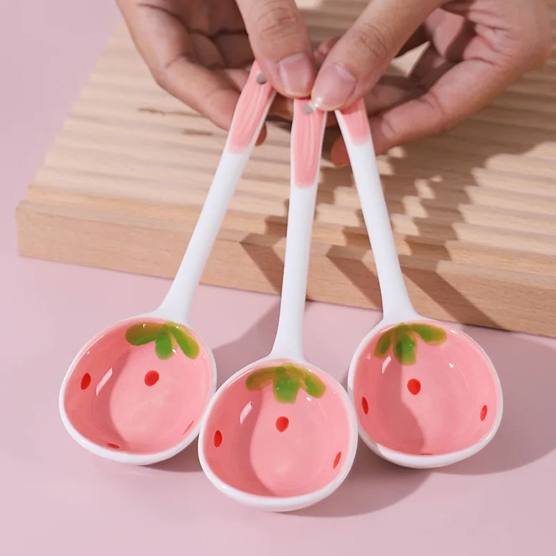 Kawaii-Strawberry-Ceramic-Soup-Spoon-Cute-Korean-Ice-Cream-Hand-Painted ...