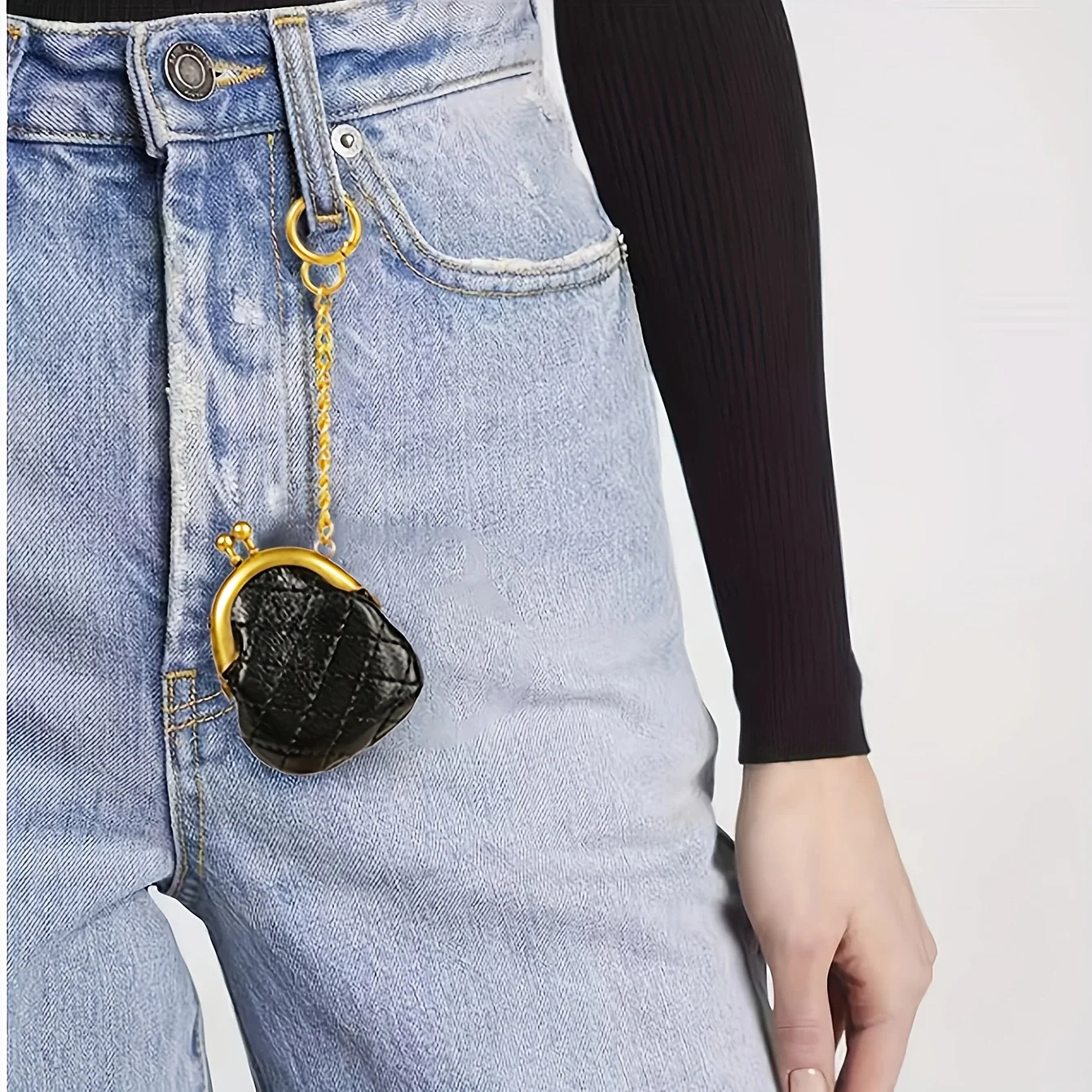 bag charm keychain coin purse mini key ring frame pouch bag black color ...
