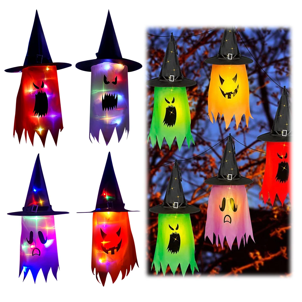 Scary-Halloween-Ornament-Light-Up-Ghost-Spooky-Decor-Lighted-Ghost-Witch-Hat-Outdoor-Ornament ...