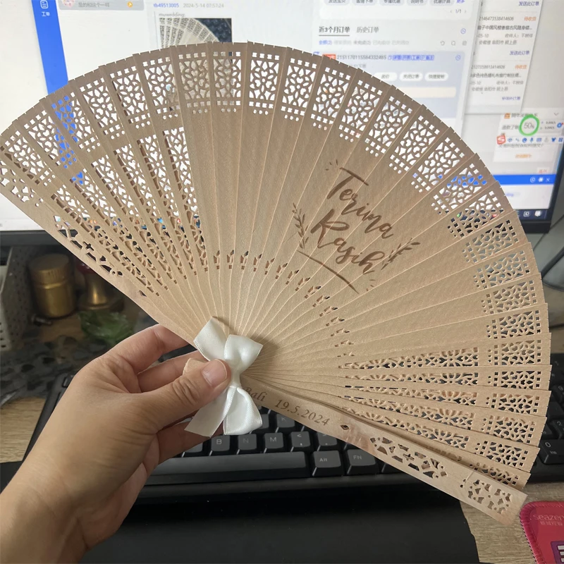 Folding Hand Fans Bulk 20PCS Personalized Wedding Wooden Folding Hand ...