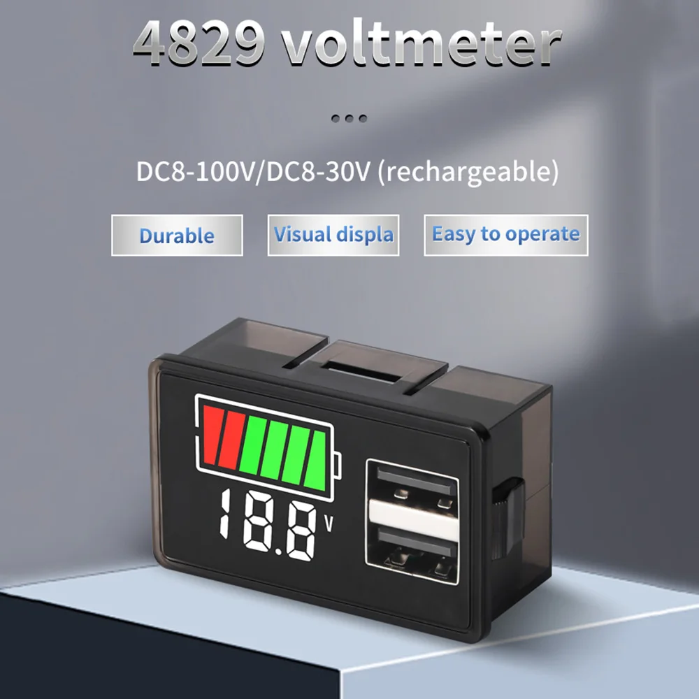 Type-C USB DC8-100V Car Battery Voltmeter Charge Level Indicator ...