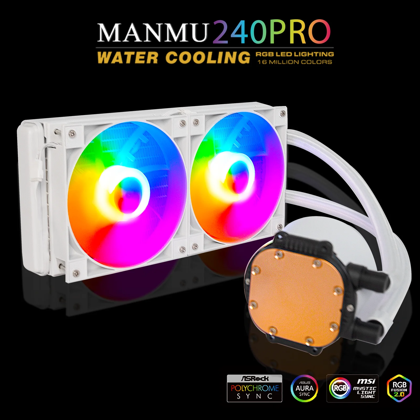 MANMU-White-Liquid-CPU-Cooler-240-Addressable-RGB-PWM-Pump-Fans-TDP-AIO ...