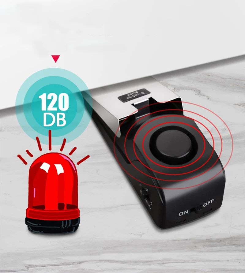 120DB Anti Theft Alarm Door Stopper 3 levels Sensitivity Adjustable Home Safe Security Detection ...