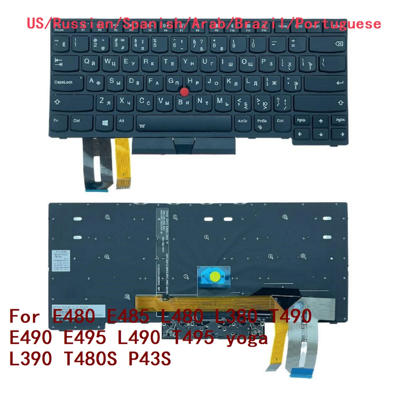 US-RU-SP-AR-BR-Backlit-Keyboard-For-Lenovo-Thinkpad-E480-E485-L480-L380 ...