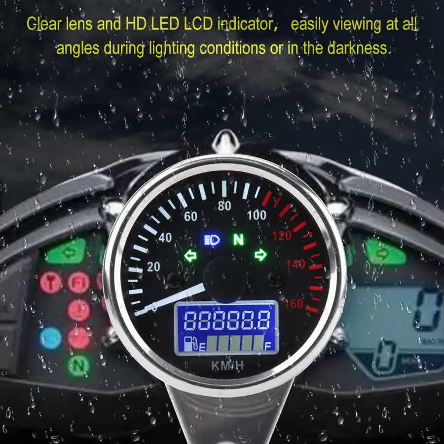 Universal 0~160km/h Motorcycle Digital Led Lcd Speedometer Tachometer ...
