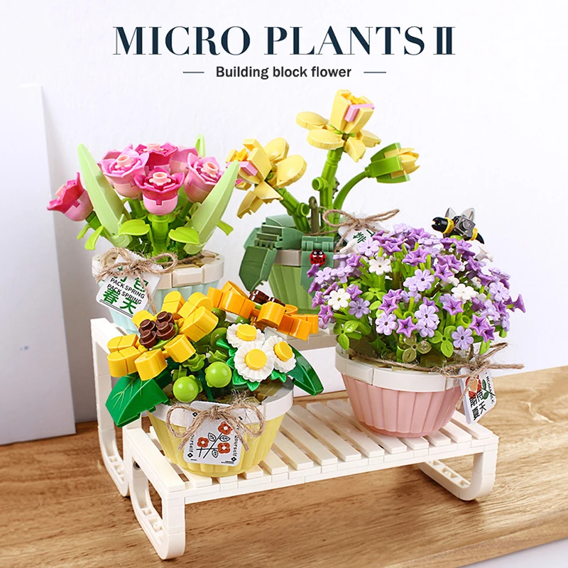 Mini-Building-Blocks-Flowers-DIY-Plant-Bouquets-Potted-Plant-Models ...