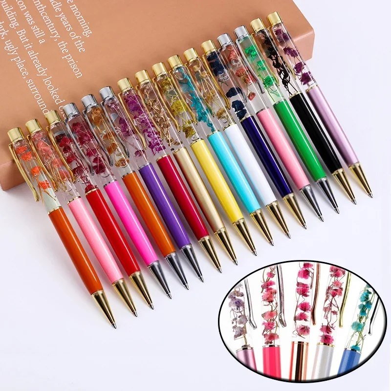 12colors Creative Flower Flow Oil Crystal Ballpoint Pen Metal Liquid ...