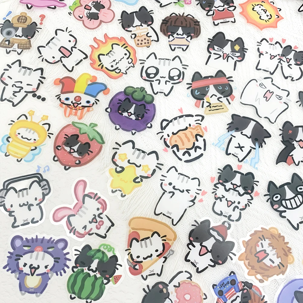 50pcs Interesting Cute Little Cat Sticker PET Transparent Decal For ...