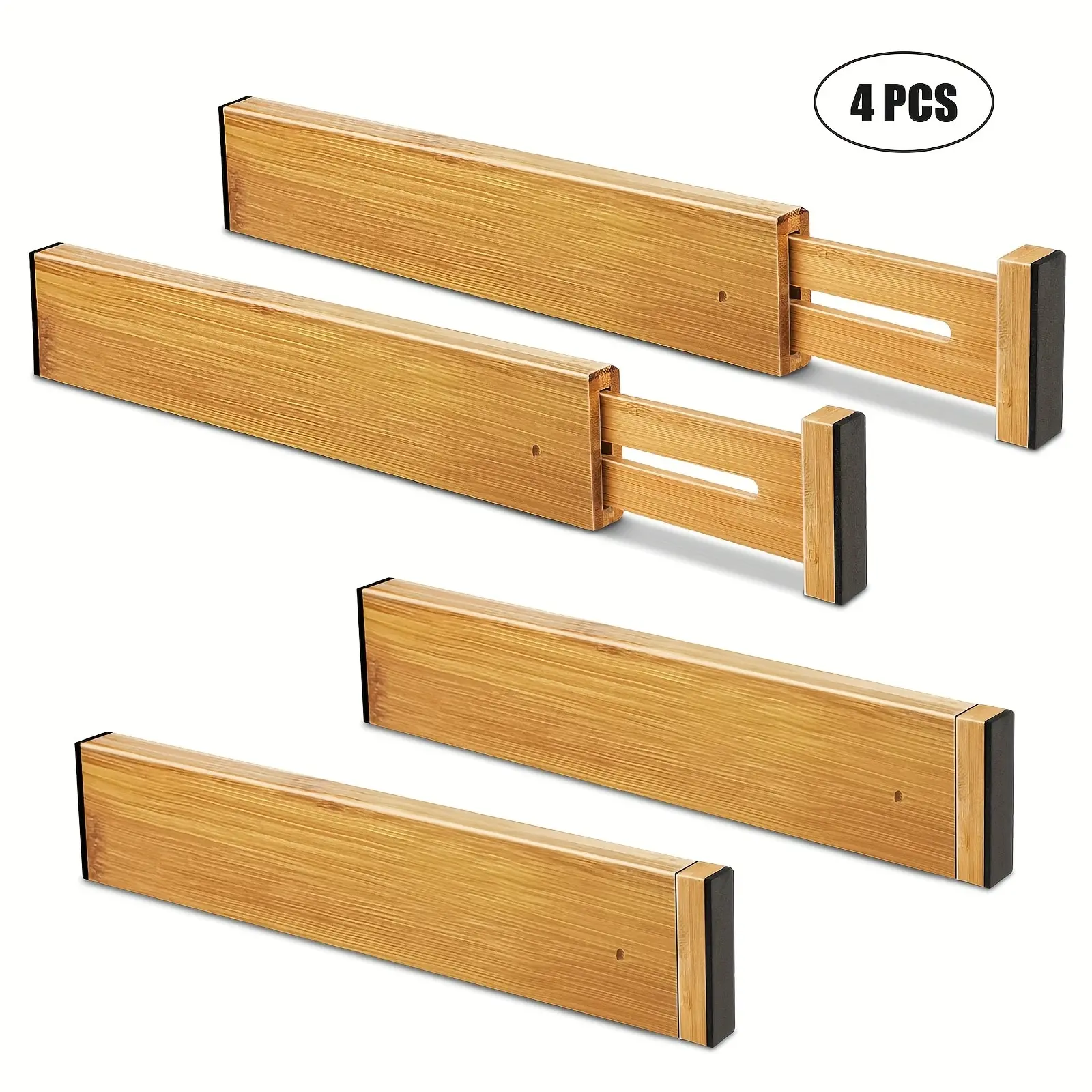 4 Pcs Bamboo Drawer Dividers Organizers Adjustable Expandable Spring ...
