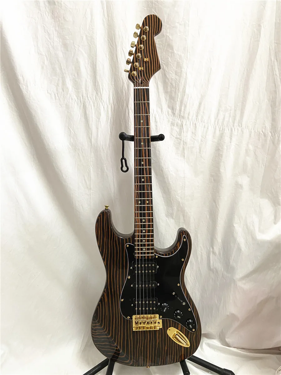 High-quality-customized-full-zebra-Wood-electric-guitar-with-black ...