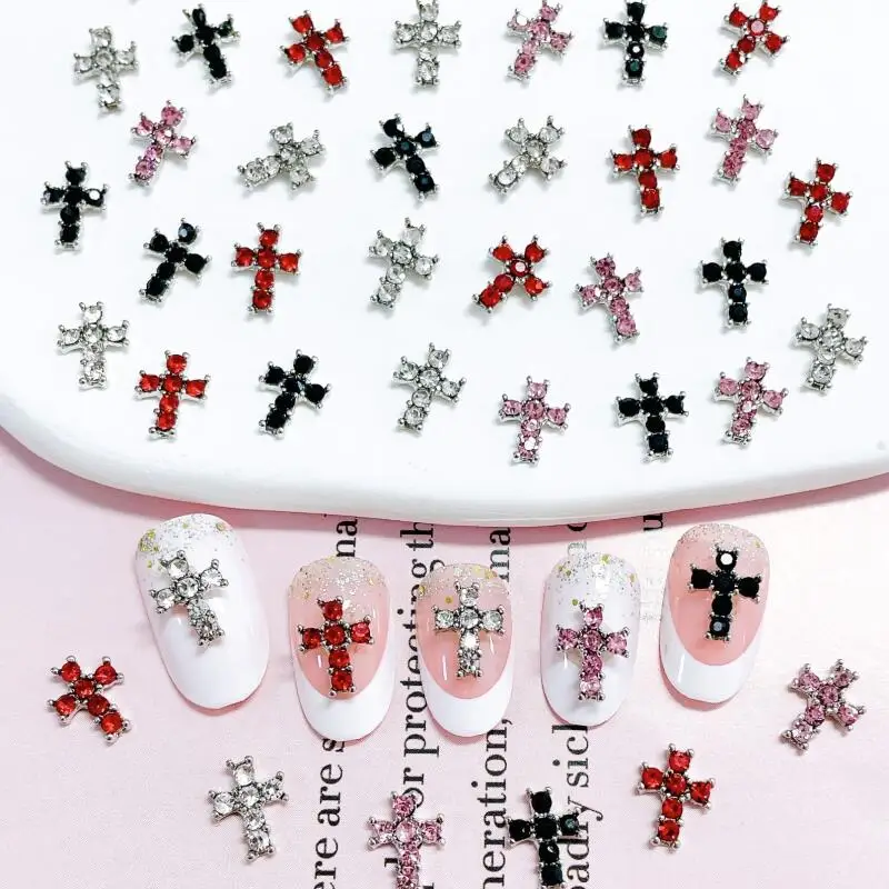 10Pcs Alloy Full Glitter Rhinestones Cross Nail Charms Gothic Punk ...