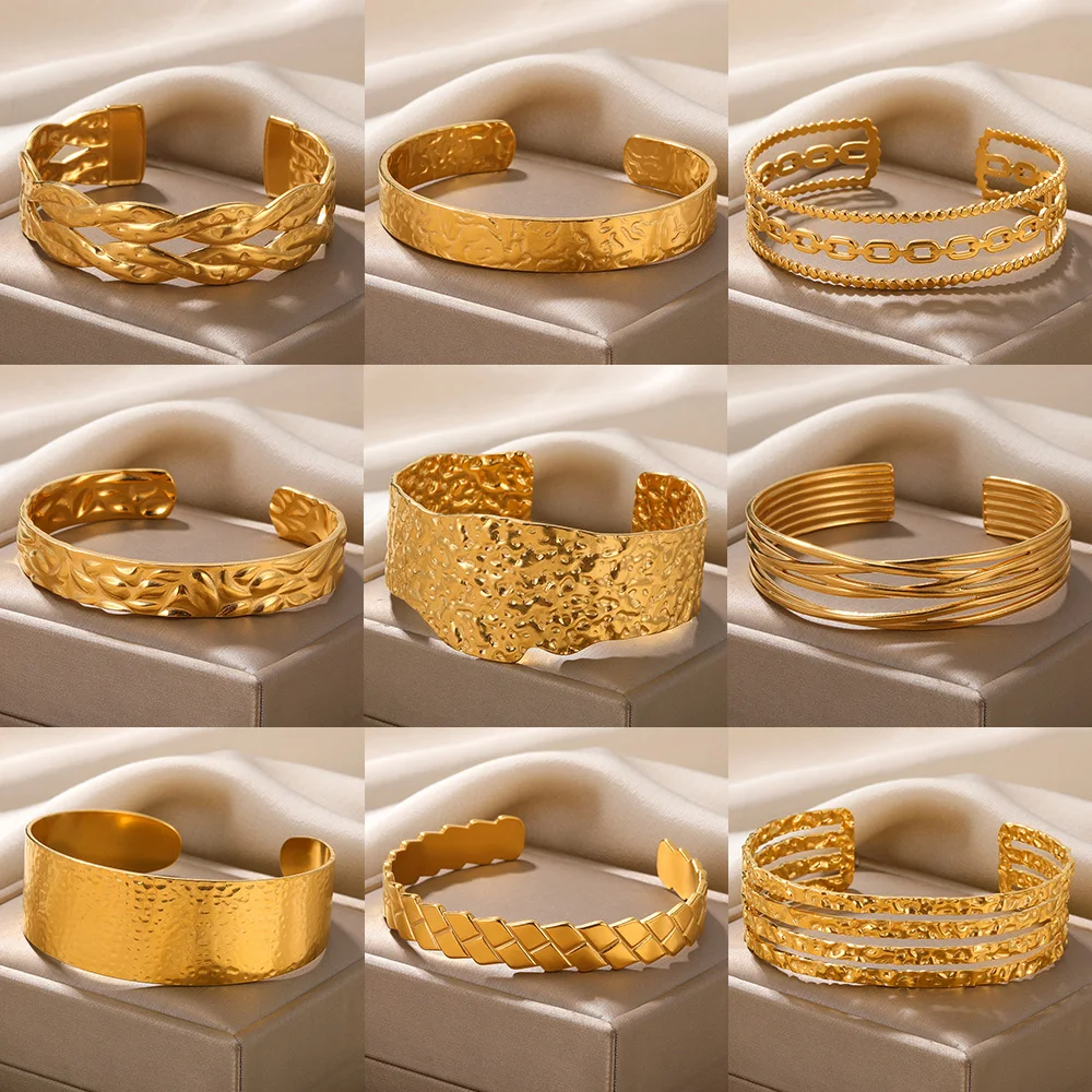 Double-Twist-Wide-Bangles-For-Women-Gold-Color-Stainless-Steel-Open ...