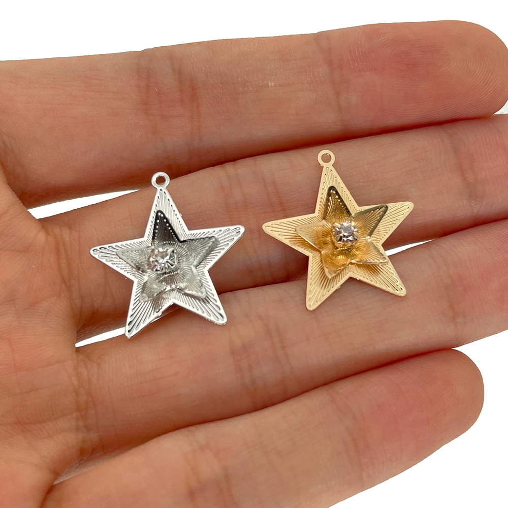 4pcs 21*22mm Two Layer Star Charms with Rhinestone Beautiful Layser ...