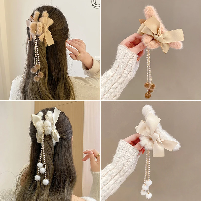 Plush-Claw-Bow-Tassel-Hairpin-Best-Claw-Clips-For-Thick-Hair-Women ...
