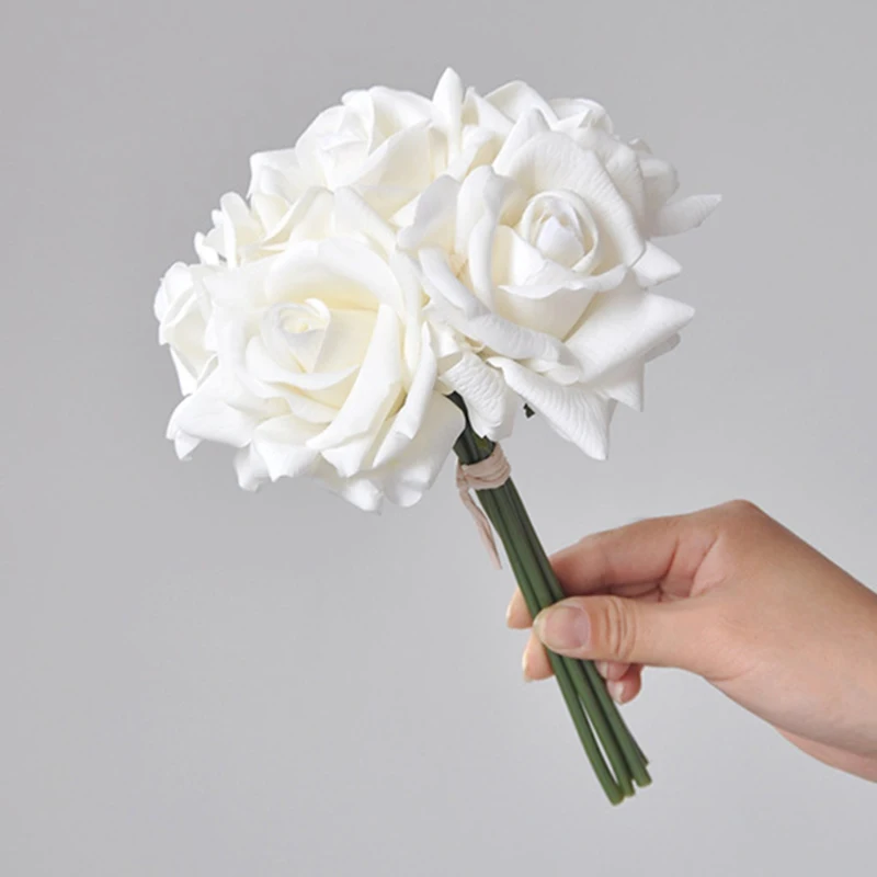 Real-Touch-5-Heads-Curl-Edge-Rose-Bouquet-Artificial-Flowers-For ...