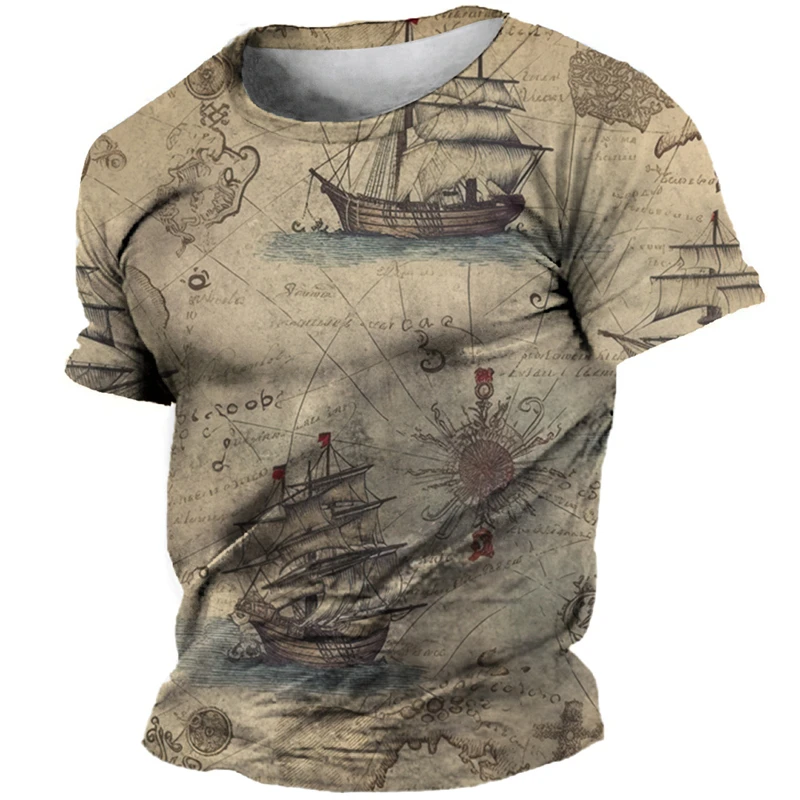 3D Vintage Compass Print T-Shirt For Mens Short Sleeve Tops Fashion ...